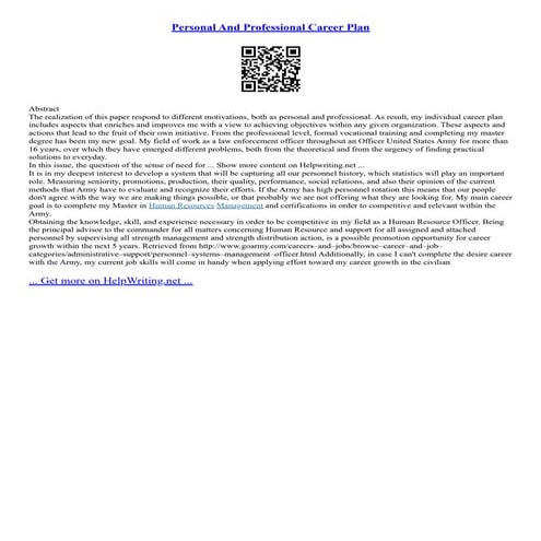Personal And Professional Career Plan | PDF