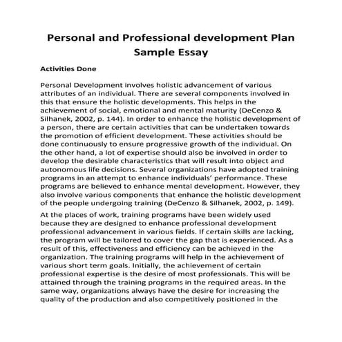 Personal and professional development plan sample essay | PDF