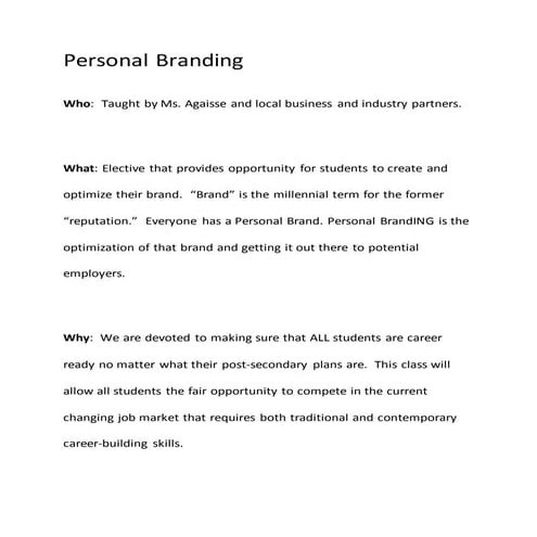 Personal Branding Course Description | DOCX