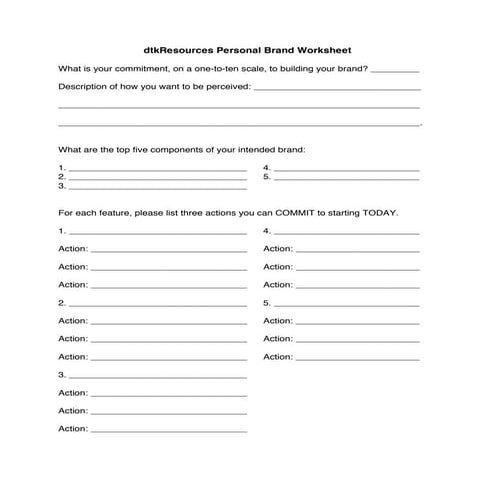Defining Your Personal Brand Worksheet
