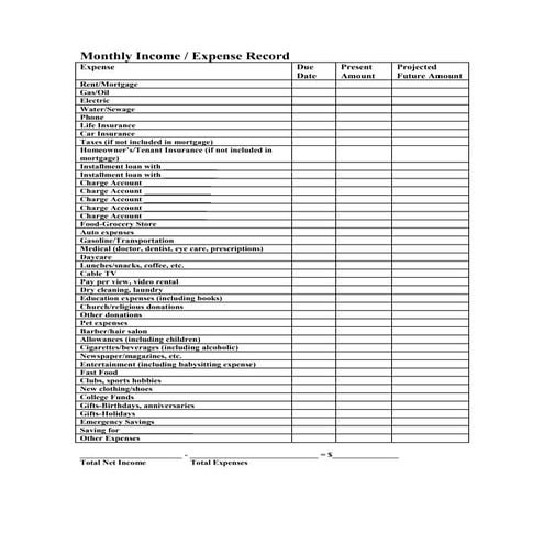 Personal budget form | DOTX