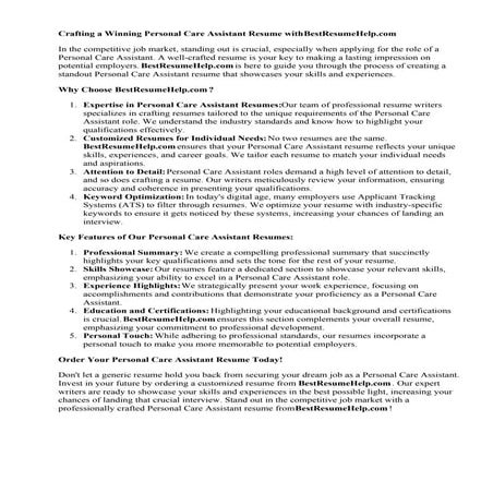 Personal Care Assistant Resume. Dont let a generic | PDF