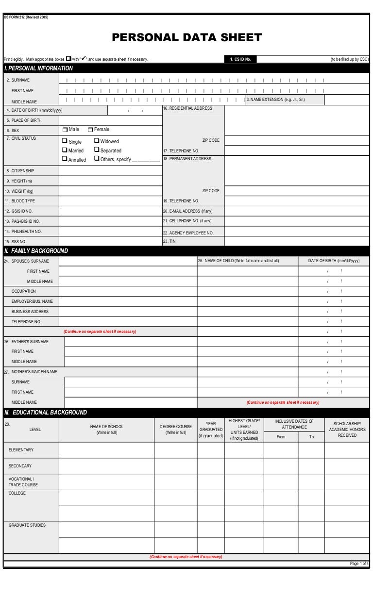 Personal Data Sheet pds 2005 Revised Personal Data Sheet pds 2005 Revised