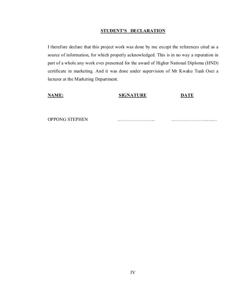 Personal declaration