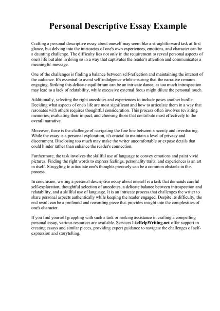 Descriptive Essay Examples About A Person | PDF