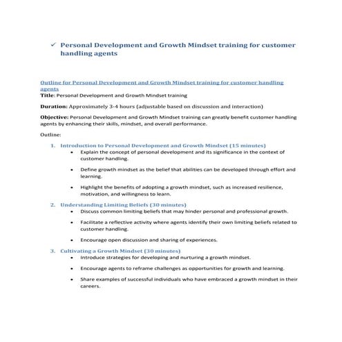 Personal Development and Growth Mindset training for customer handling ...