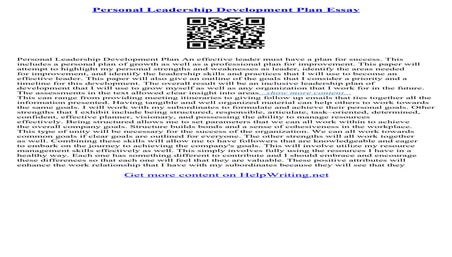 Personal Leadership Development Plan