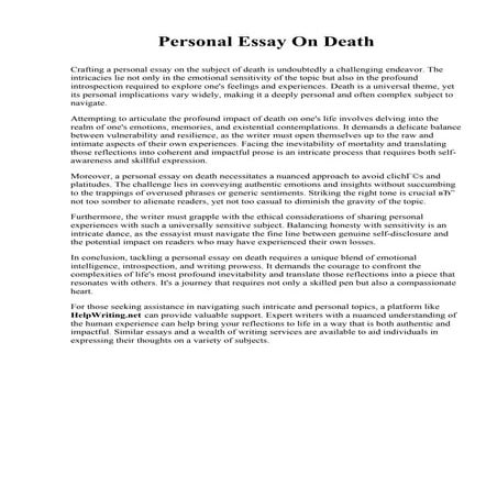 Narrative Essay About Death. Mendocino College | PDF