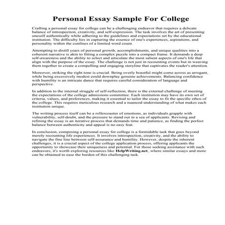 Personal Essay Sample For College. How To Format An Essay For College ...