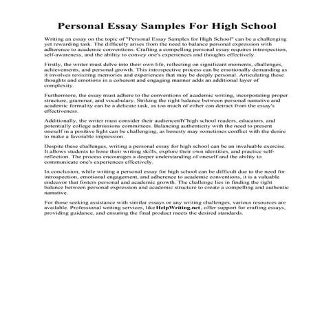 Personal Essay Samples For High School | PDF