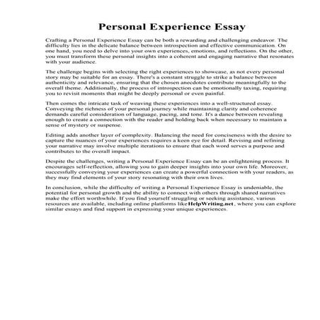 Personal Experience Essay. Personal Experience Essay Sample Templates ...