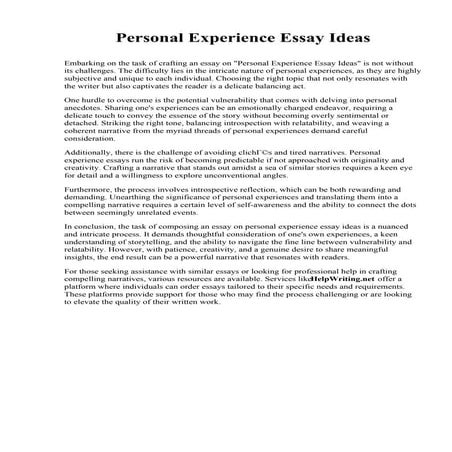 Personal Experience Essay Ideas | PDF