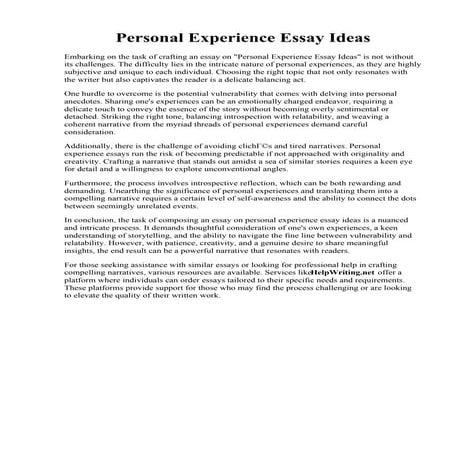 Personal Experience Essay Ideas. Personal experience essay Example ...