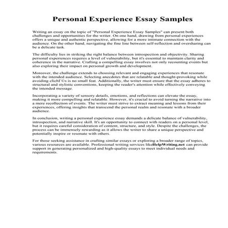 Personal Experience Essay Samples. Broward College | PDF