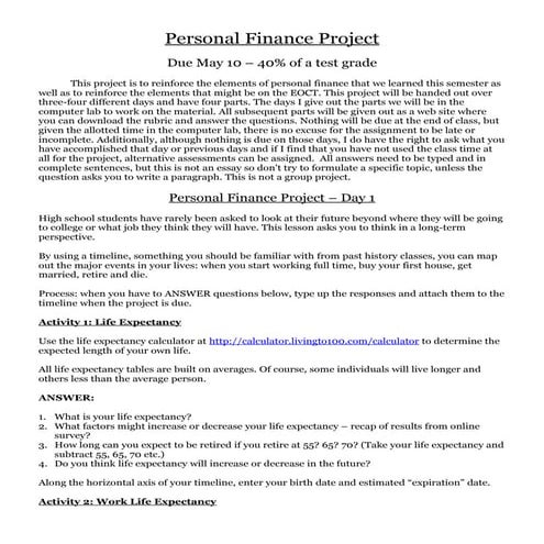 Personal finance project day 1 | PDF
