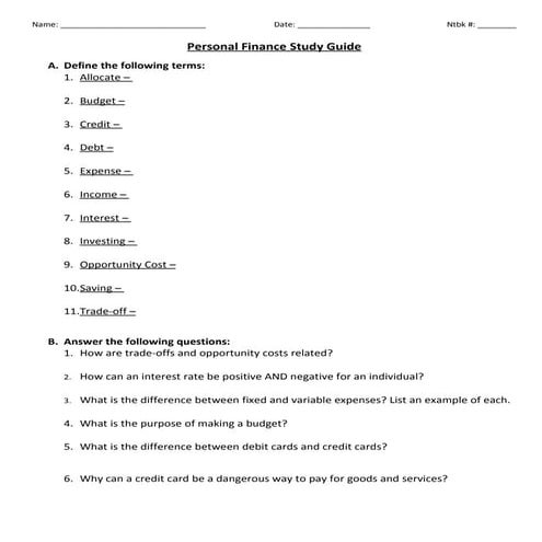 Personal finance study guide | DOC