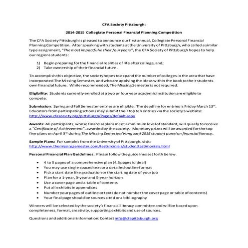 Personal financial plan guide competition (1) | PDF