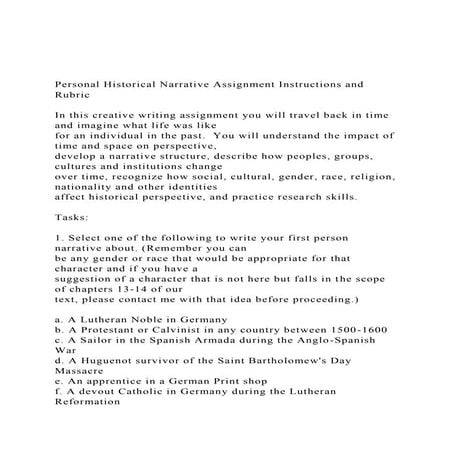Personal Historical Narrative Assignment Instructions andRub.docx