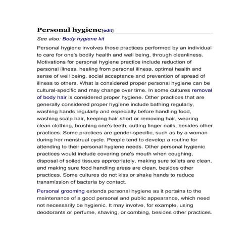 Personal hygiene | PDF
