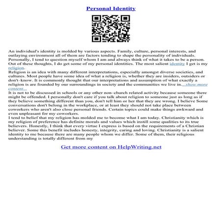 Personal Identity Essay | PDF | Christianity | Religion & Spirituality