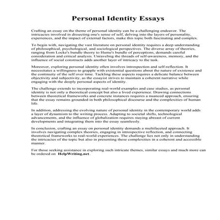 Personal Identity Essays. Schiller International University | PDF