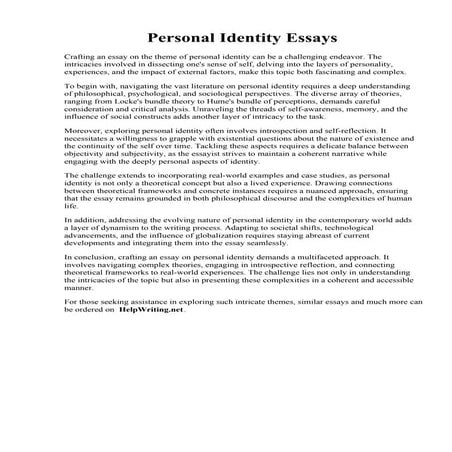 Personal Identity Essays. Ways of Shaping Identity Essay Example Topics ...