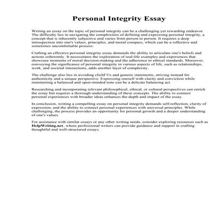 Personal Integrity Essay. Martin Community College | PDF
