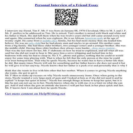 Personal Interview Of A Friend Essay | PDF