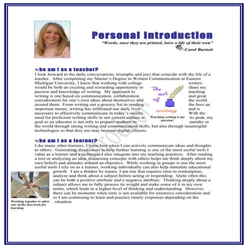 Personal Introduction Document In Word | DOC