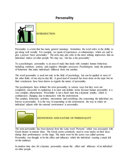 personality- Meaning, definition, types, importance | PPTX