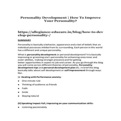 Personality Development | How To Improve Your Personality? | PDF
