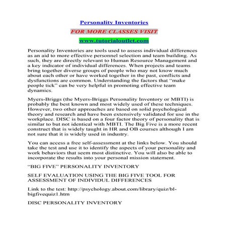 PERSONALITY INVENTORIES / TUTORIALOUTLET DOT COM | PDF
