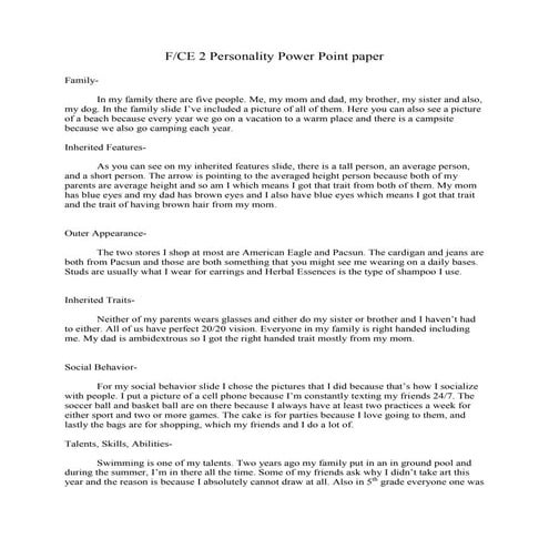 Personality Power Point Paper | PDF