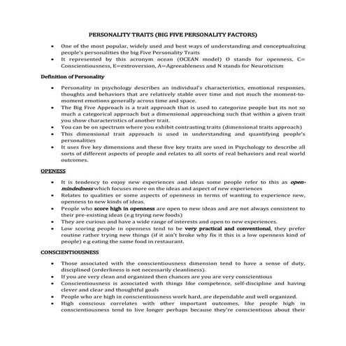 Personality Traits/Personality Traits and Development | DOCX