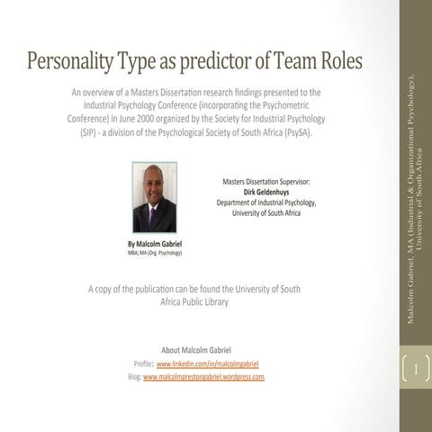 Personality type as predictor of team roles | PDF | Human Resources ...