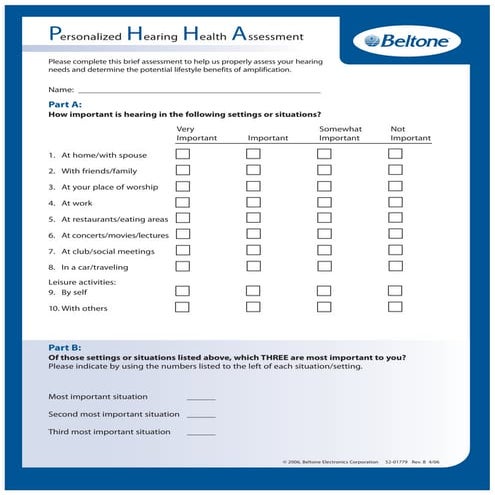 Personalized Hearing Health Assessment | PDF