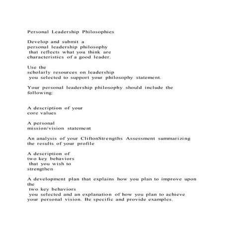 Personal Leadership PhilosophiesDevelop and submit a persona | DOCX