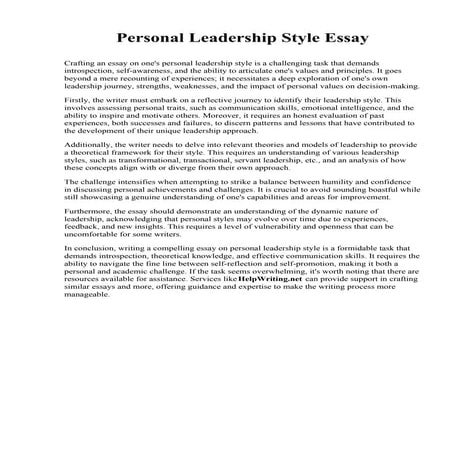 Personal Leadership Style Essay | PDF
