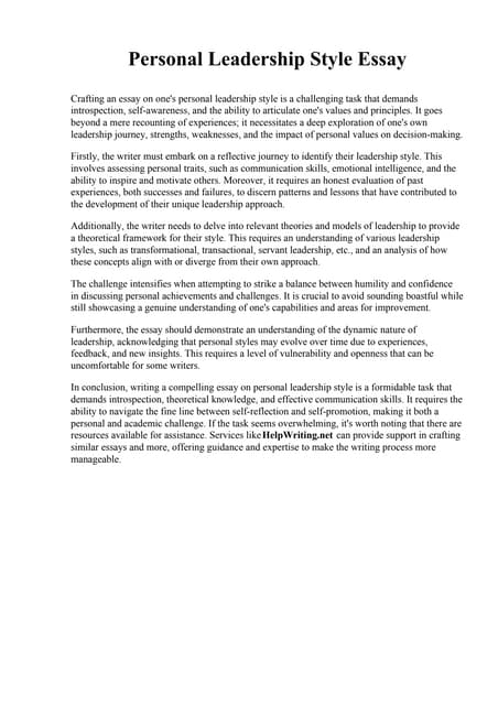 Personal Leadership Essay. North Shore Community College | PDF ...