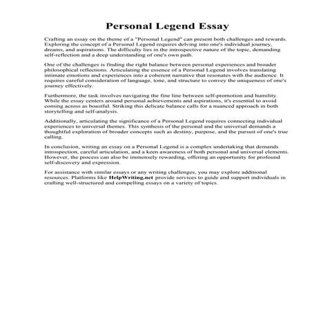 Personal Legend Essay. Legend Essay 2 .docx - RUNNING HEADER: ESSAY ON ...