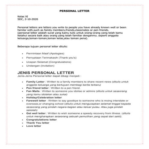 Personal letter kelas xi | PDF