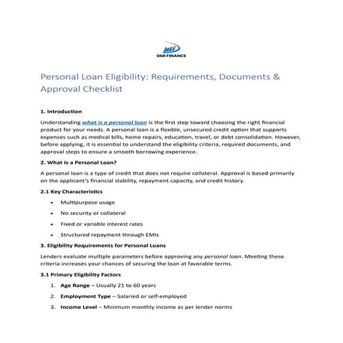Personal Loan Eligibility Requirements, Documents & Approval Checklist ...