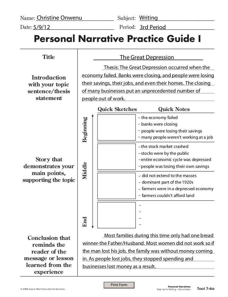Personal narative practice guide 1