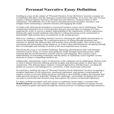 Personal Narrative Essay Definition. Surry Community College | PDF