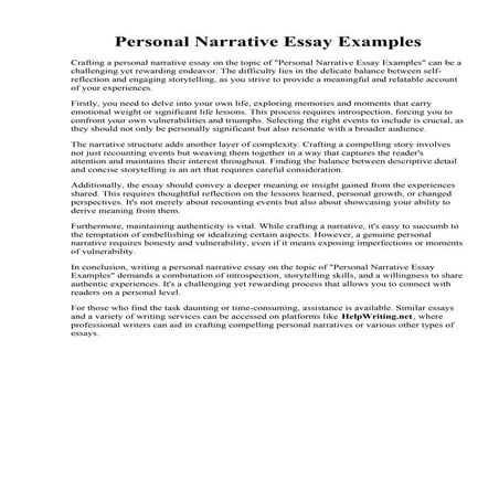 Personal Narrative Essay Examples. Staggering Personal Narrative Essay ...