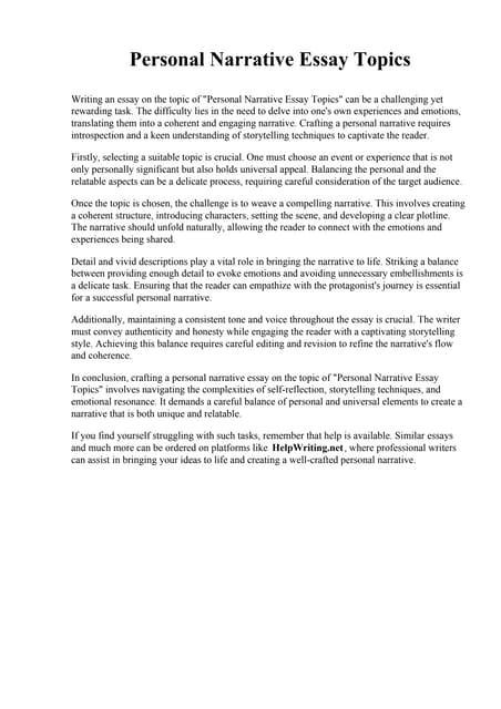 A Narrative Essay About Yourself. Trinity University | PDF