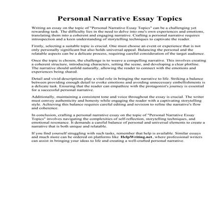 Personal Narrative Essay Topics. Personal narrative essay | PDF