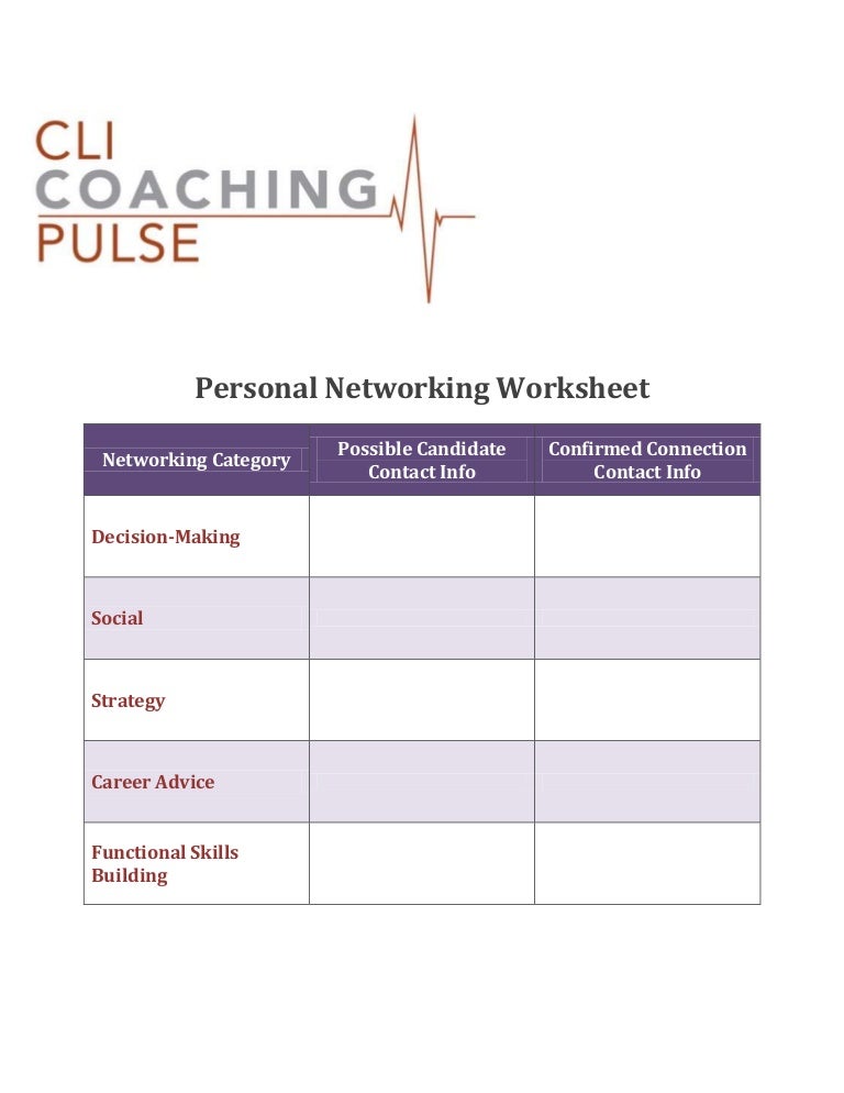 Personal Networking Worksheet