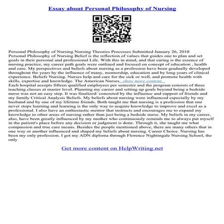 Personal Philosophy Of Nursing College Essay | PDF