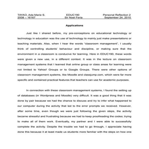 Personal Reflection 2 Pdf